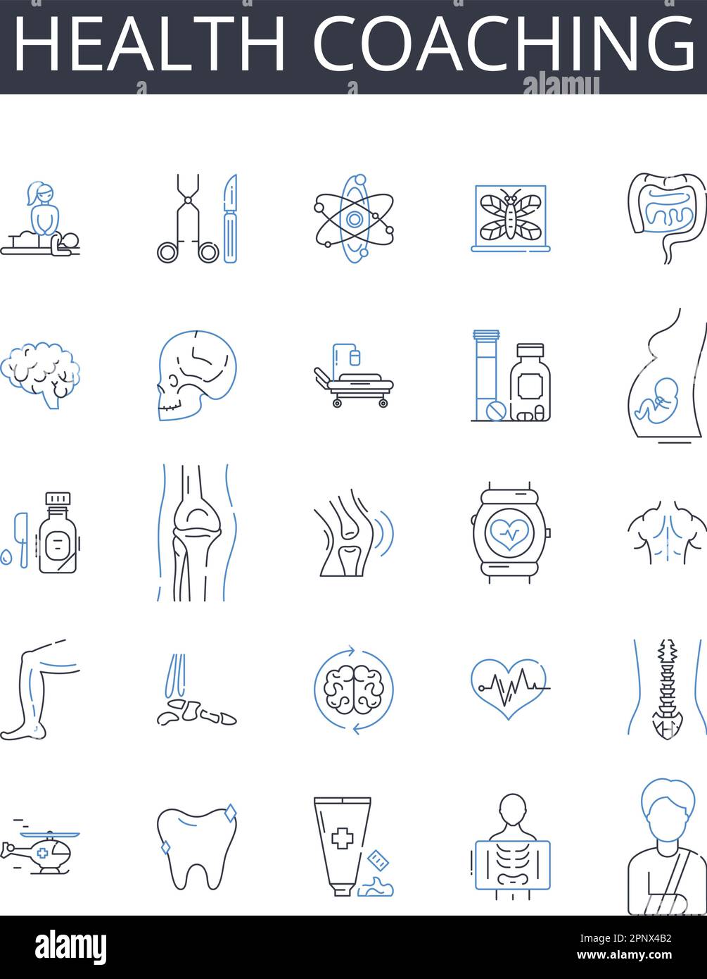 Health coaching line icons collection. Wellness coaching, Personal training, Fitness guidance ...