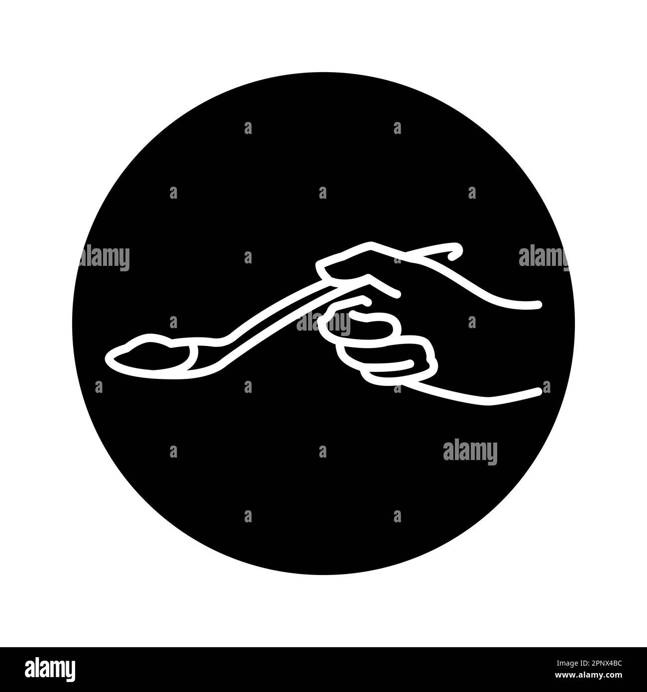 Hand holding spoon color line icon. Pictogram for web page, mobile app ...