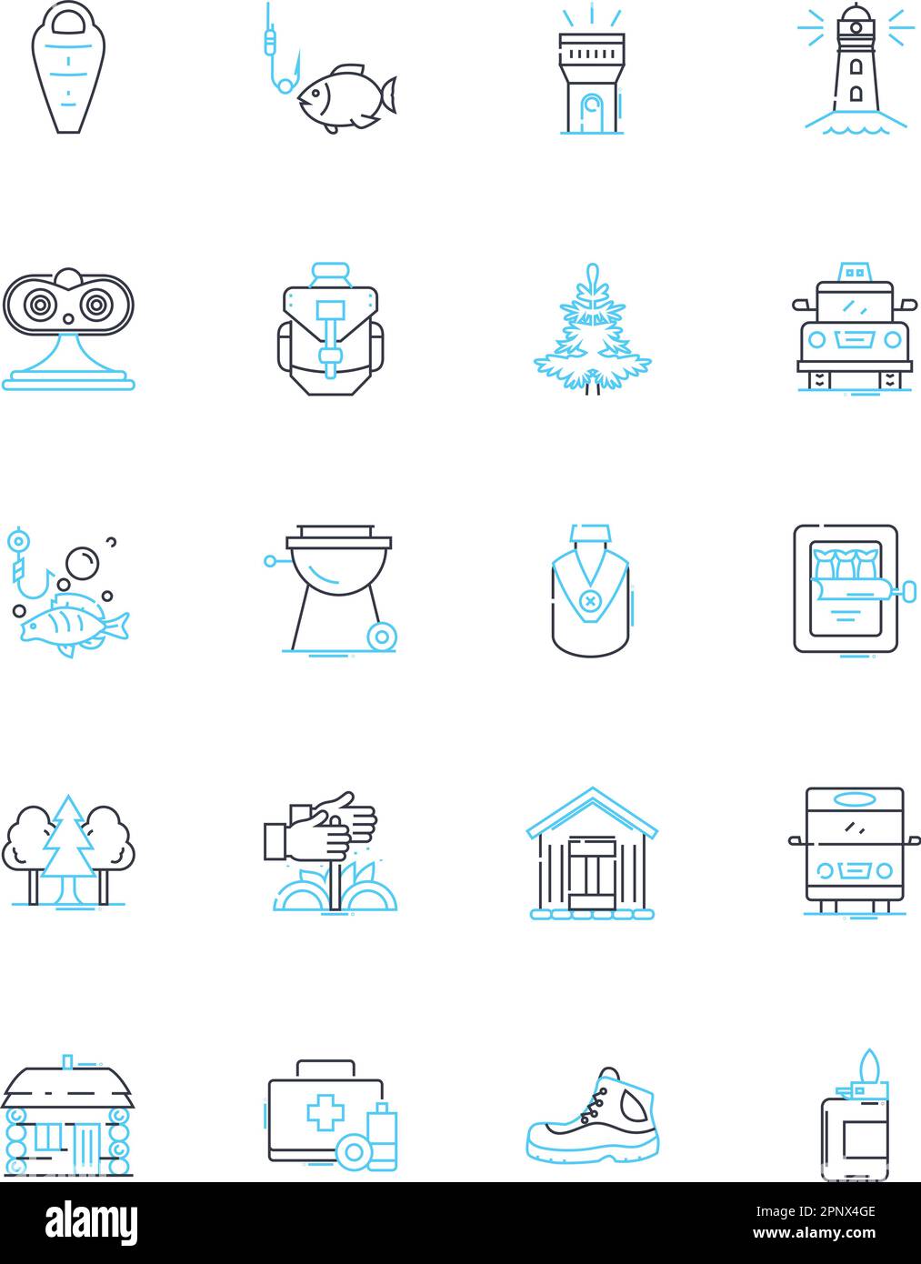 European escapes linear icons set. Adventure, Architecture, Beaches ...
