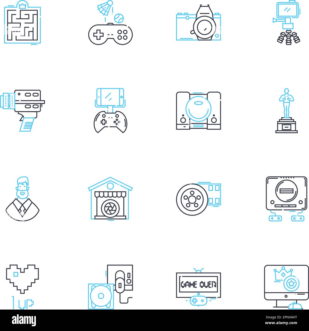 Film making linear icons set. Cinematography, Screenwriting, Directing ...