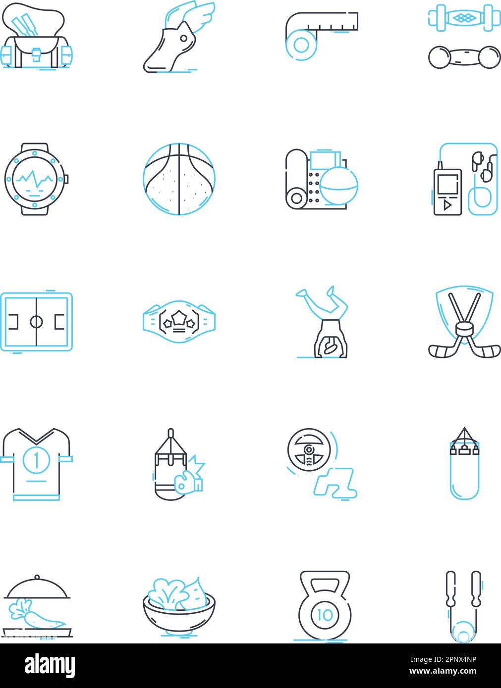 Gym business linear icons set. Fitness, Strength, Health, Sweat, Endurance, Muscles, Cardio line ...