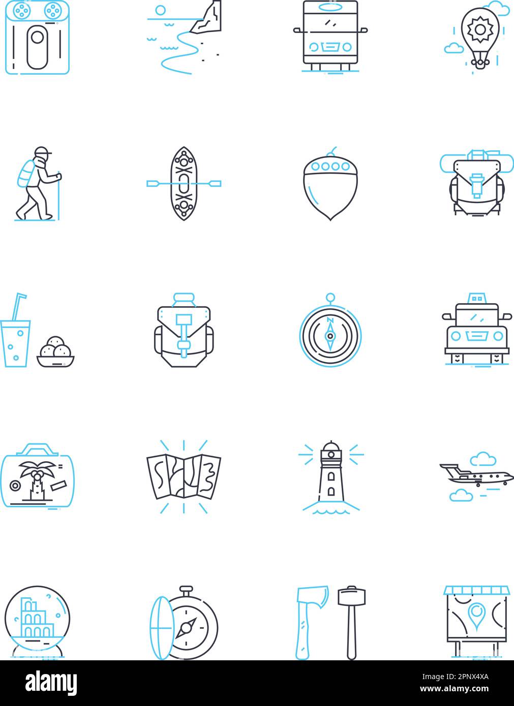 Sauntering linear icons set. Stroll, Amble, Wander, Promenade, Meander ...