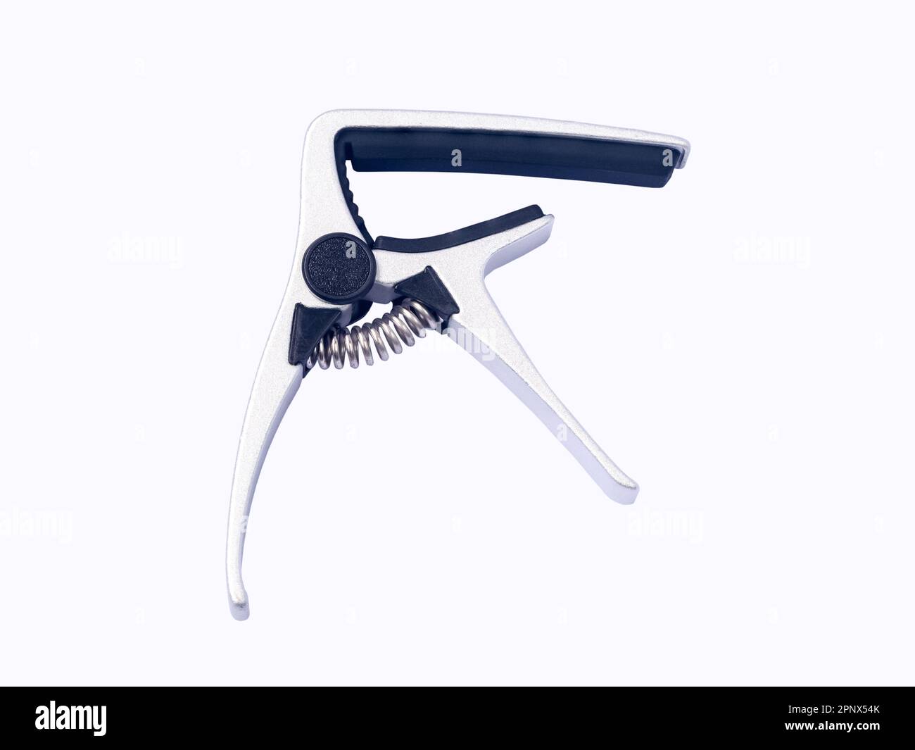 Guitar silver capo on white background , close up Stock Photo - Alamy