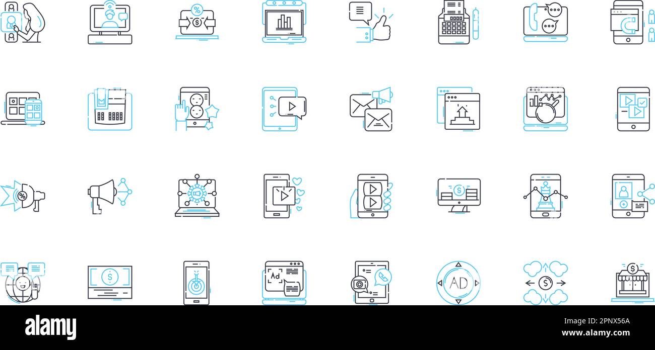 Branding strategies linear icons set. differentiation, positioning ...