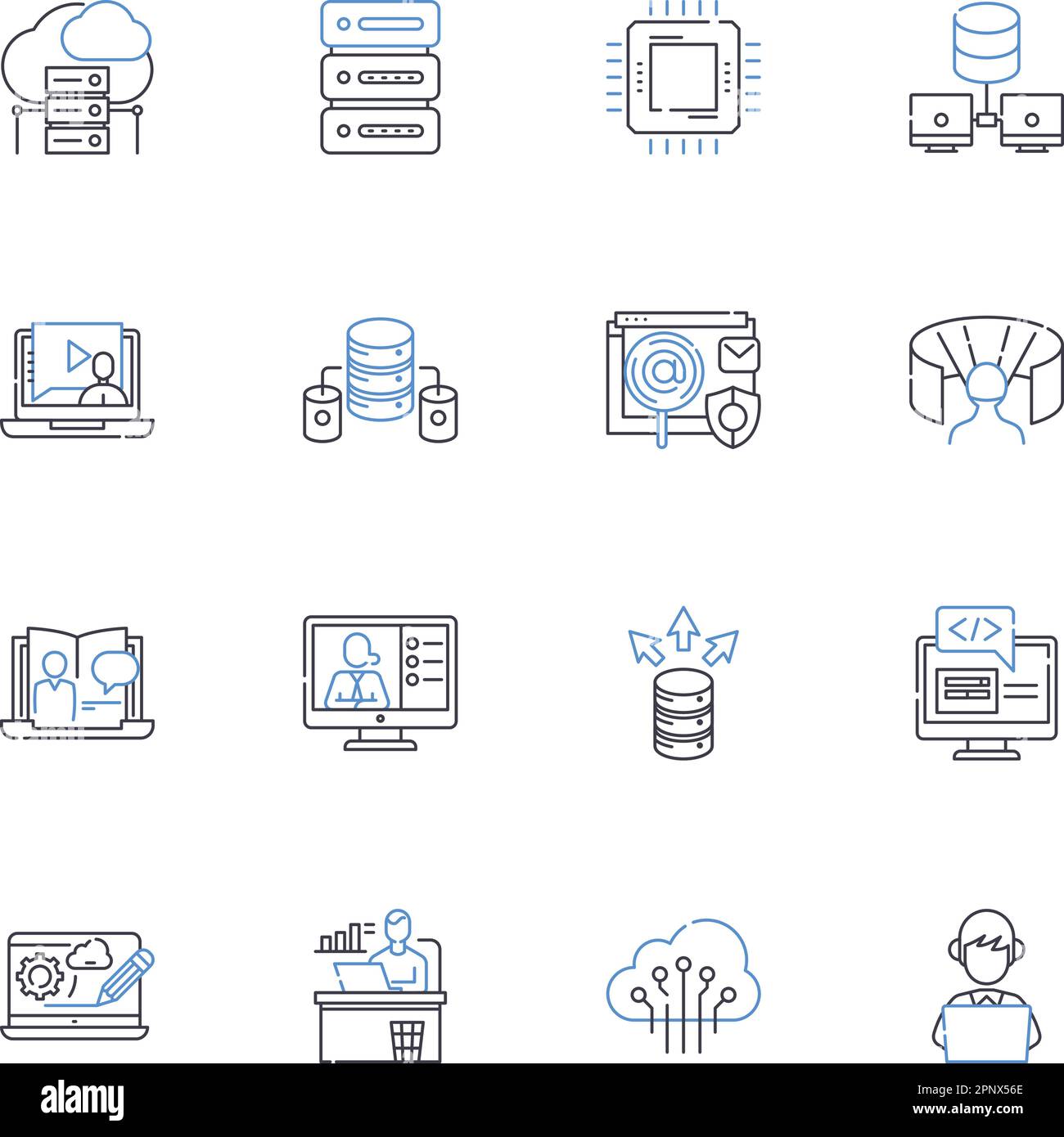 Electronic space line icons collection. Cyber, Interstellar, Binary ...