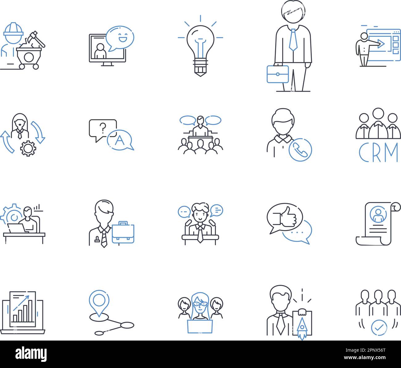 Work obligations line icons collection. Responsibility, Deadlines ...