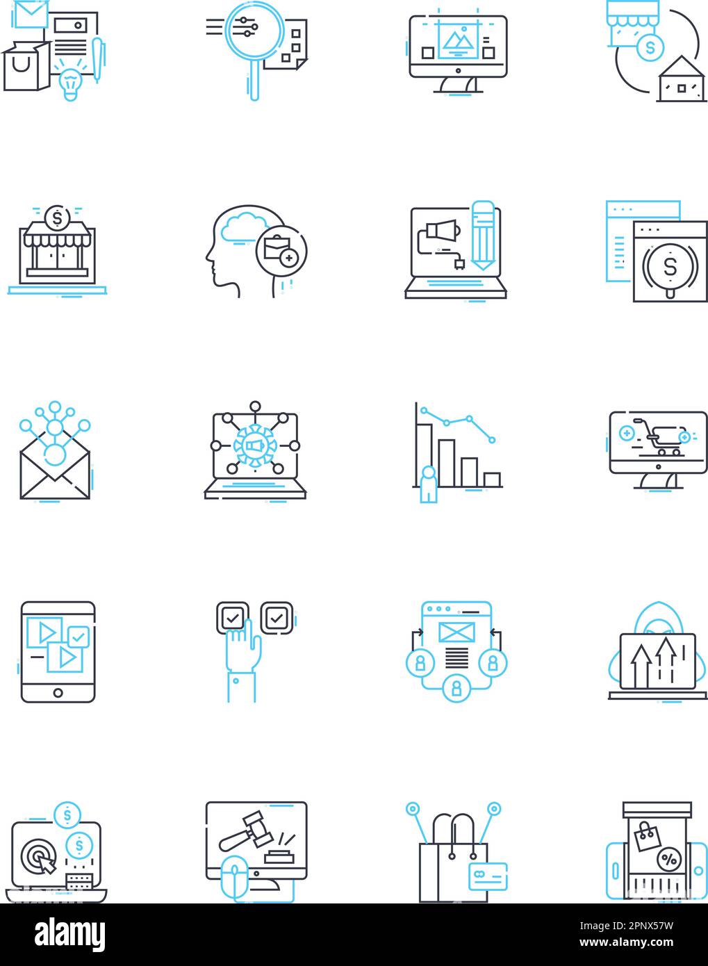 Digital advertising linear icons set. SEO, PPC, Social media, Display ...