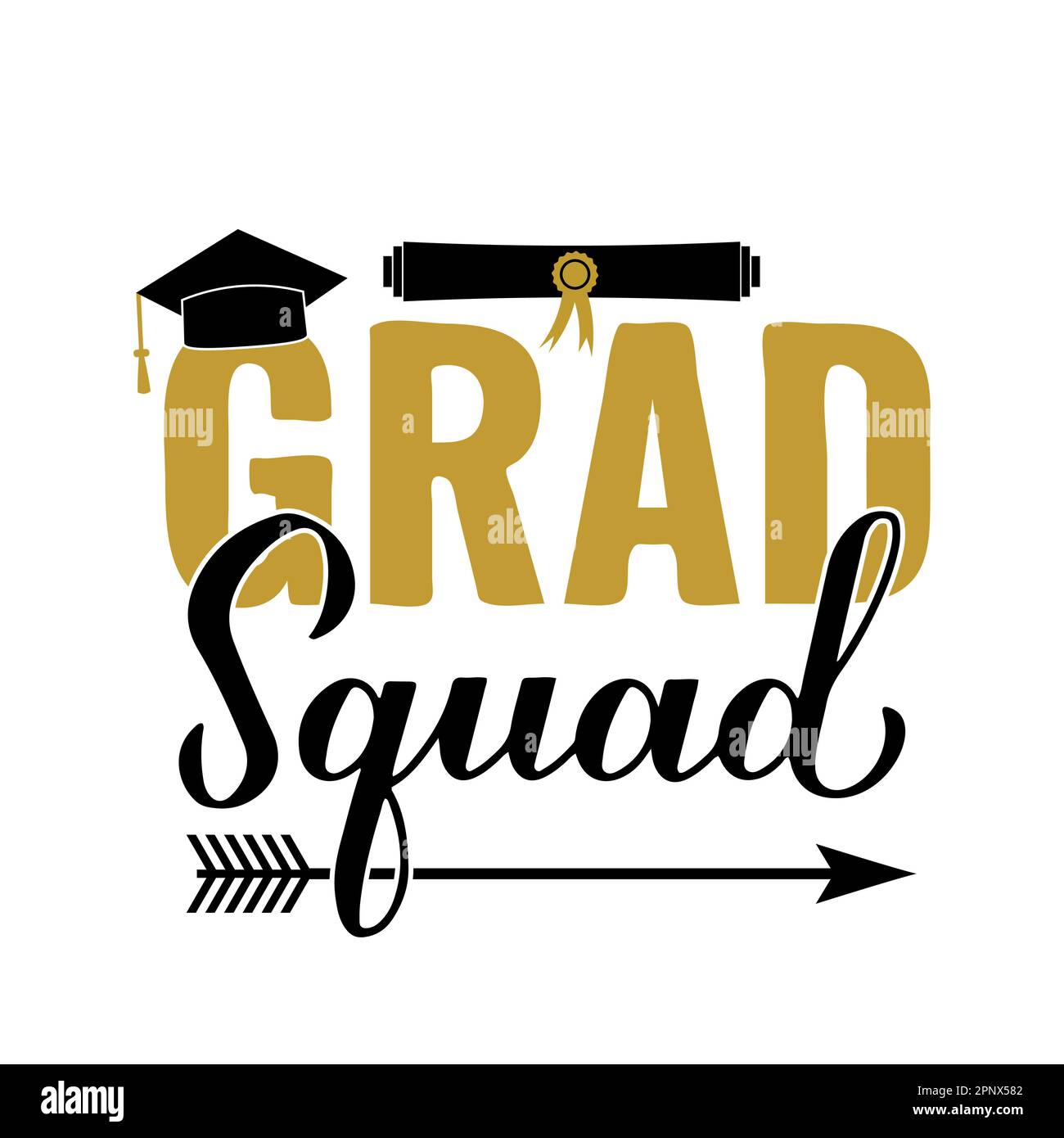 Grad squad calligraphy hand lettering with graduation hat. Funny ...