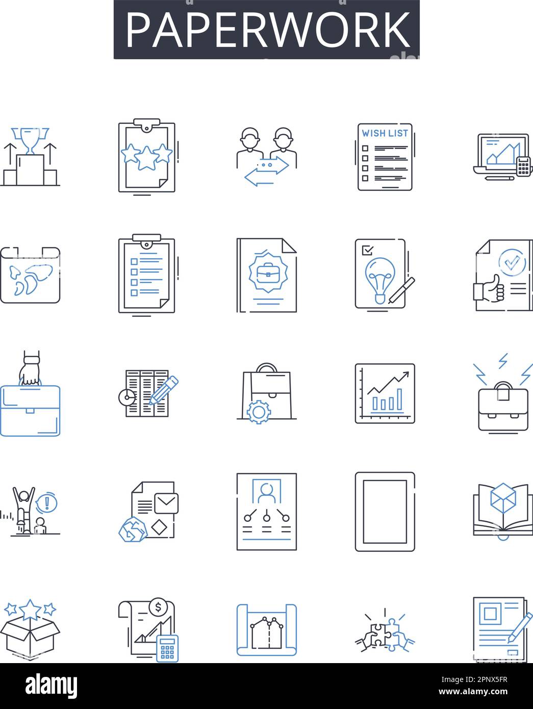 Paperwork line icons collection. Documentation, Red tape, Records ... Paperwork line icons collection. Documentation, Red tape, Records ...