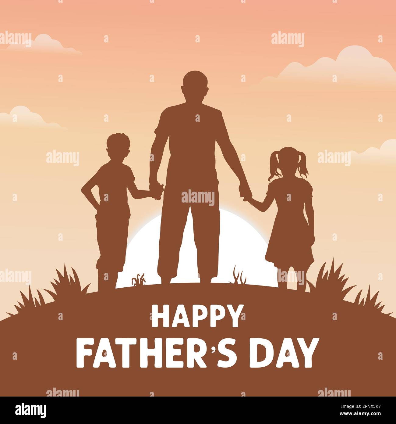 Happy father's day with dad and children silhouette, Father's day ...