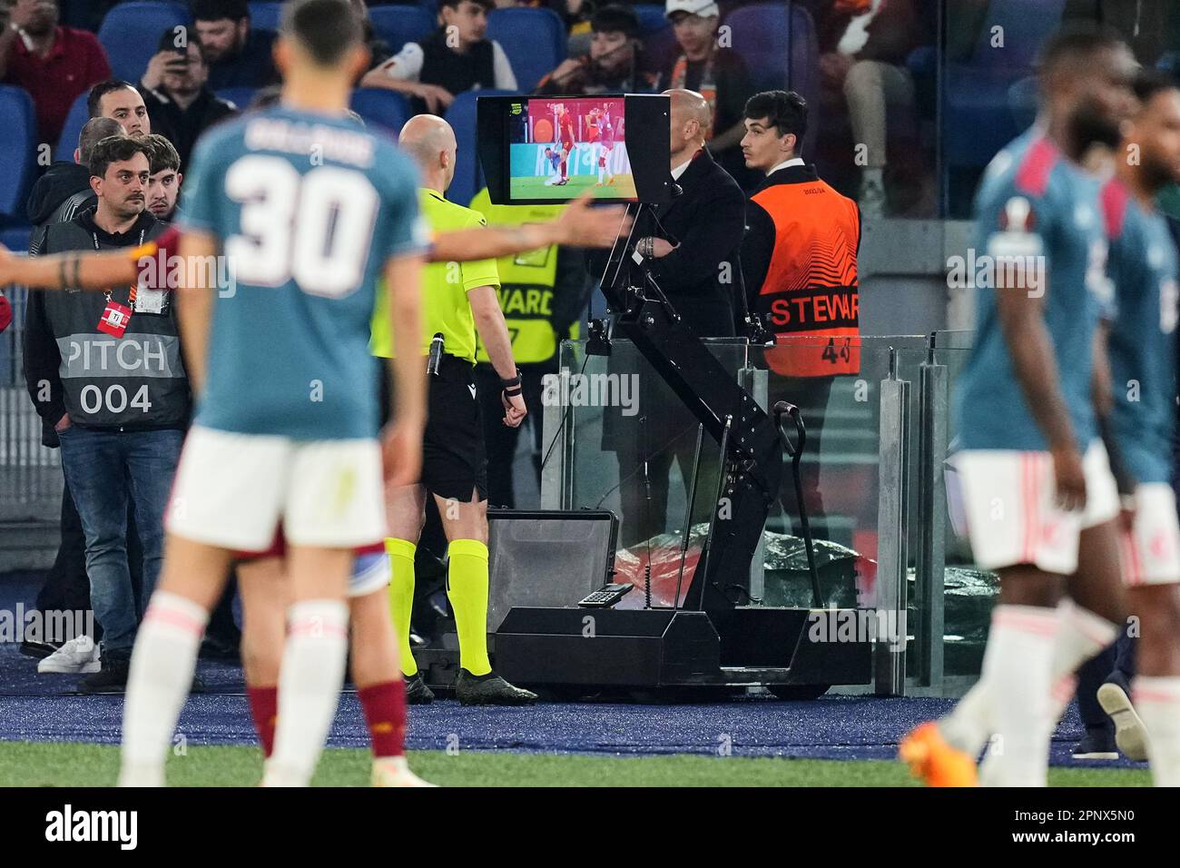 Rome, Italy. 20th Apr, 2023. Rome - Referee Anthony Taylor with a VAR ...