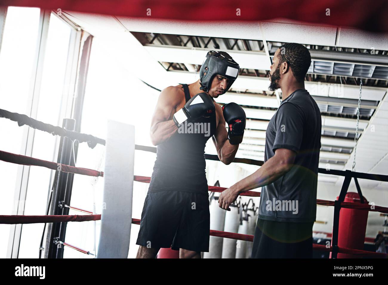 Coach talking boxer boxing ring hi-res stock photography and images - Alamy