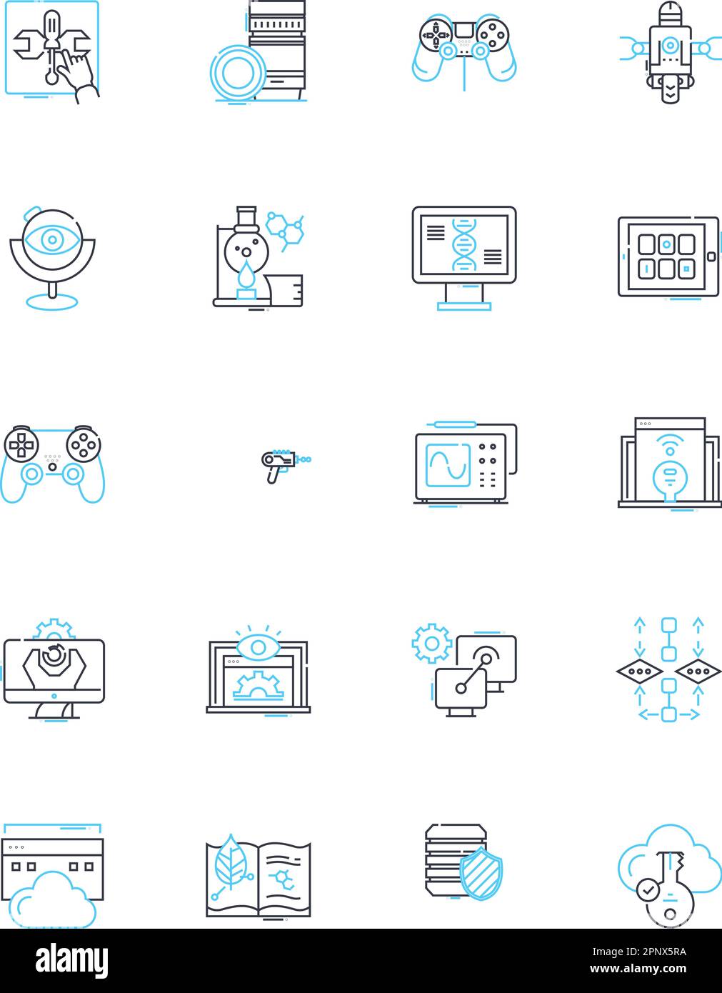 Intercontinental science linear icons set. Quantum, Experiment ...