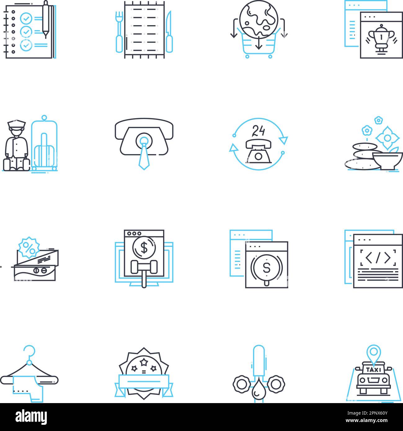 Guest relations linear icons set. Interaction, Experience, Engagement ...