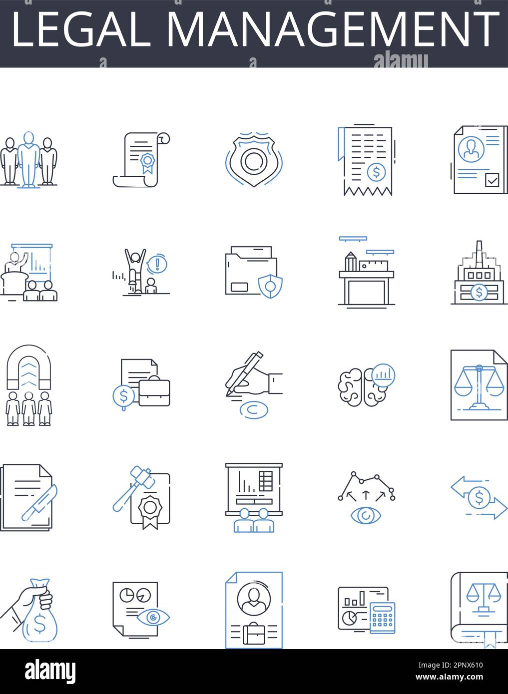 Legal management line icons collection. Advertising, Graphic design ...
