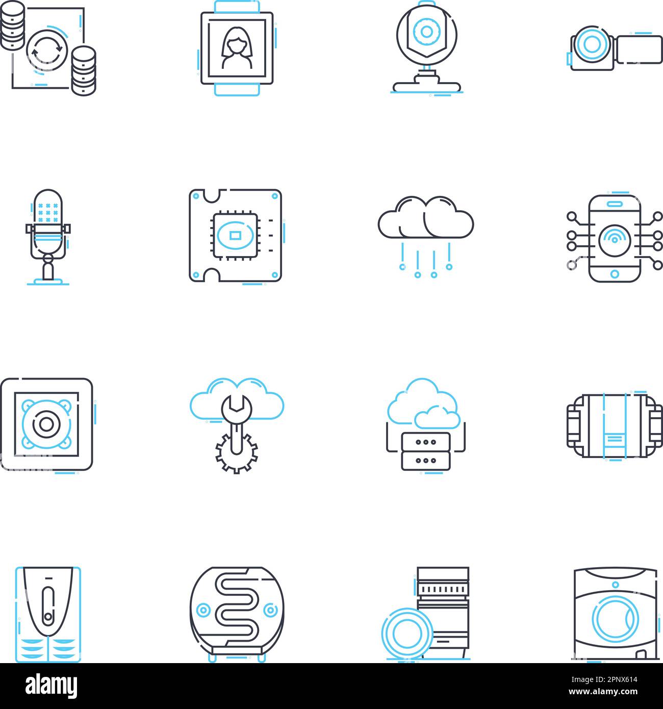 Technological instruments linear icons set. Gadgets, Robotics, Drs ...