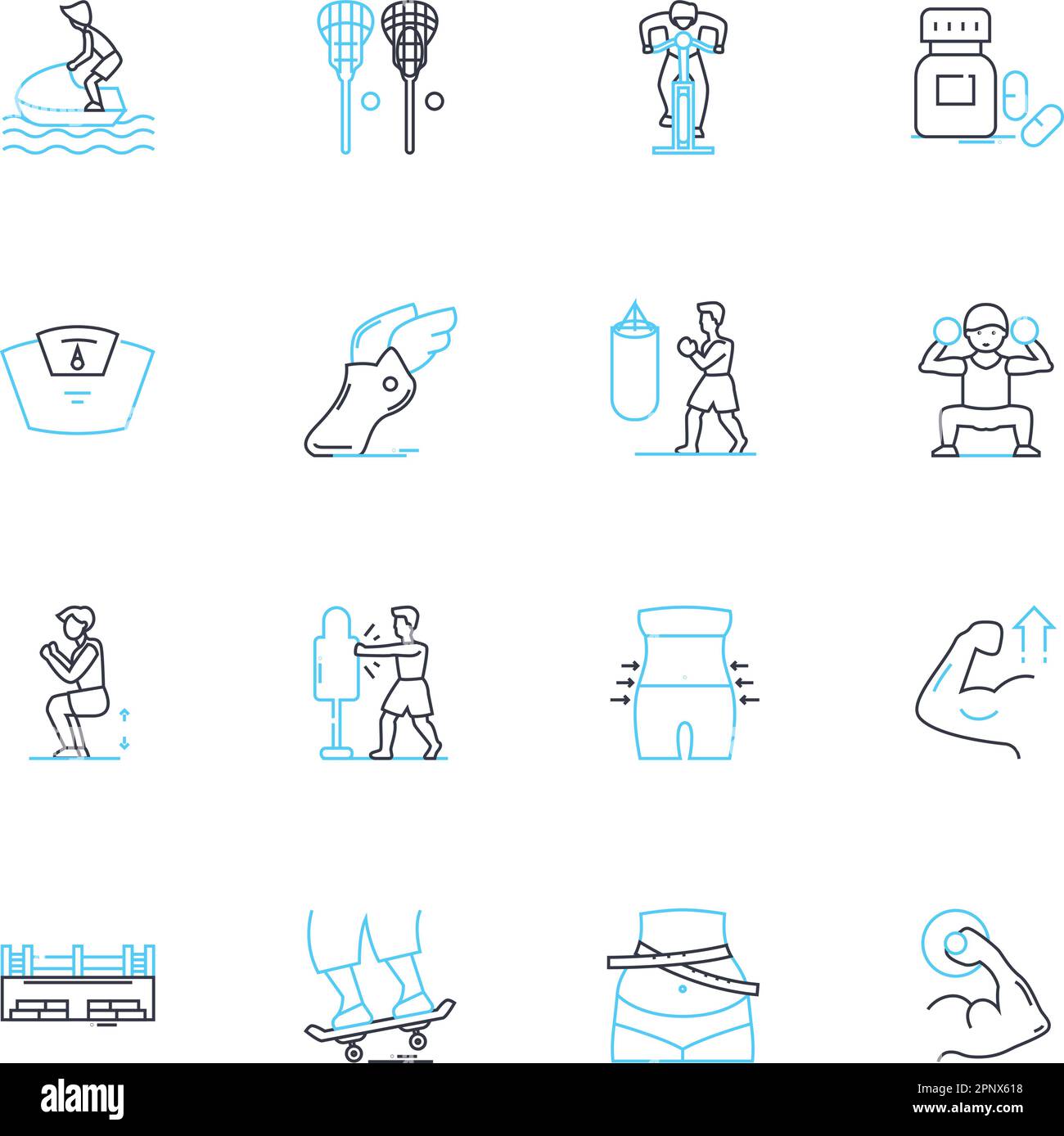 Gymnasium linear icons set. Fitness, Health, Strength, Endurance, Muscles, Cardio, Workout line ...