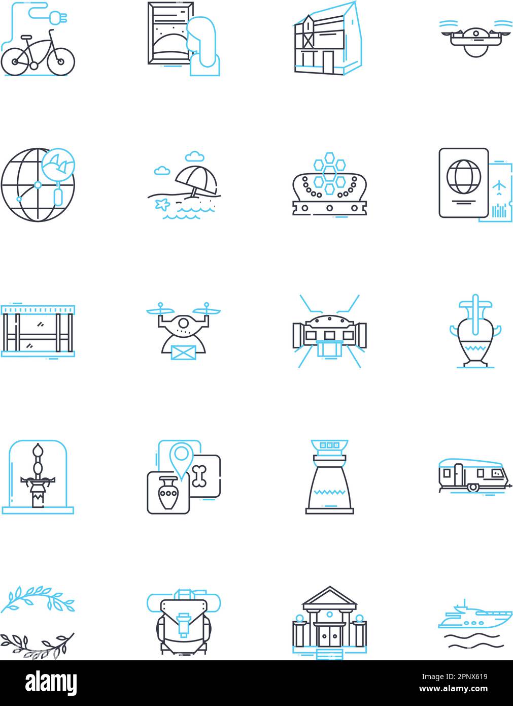 Recreational facility linear icons set. Amusement, Entertainment ...