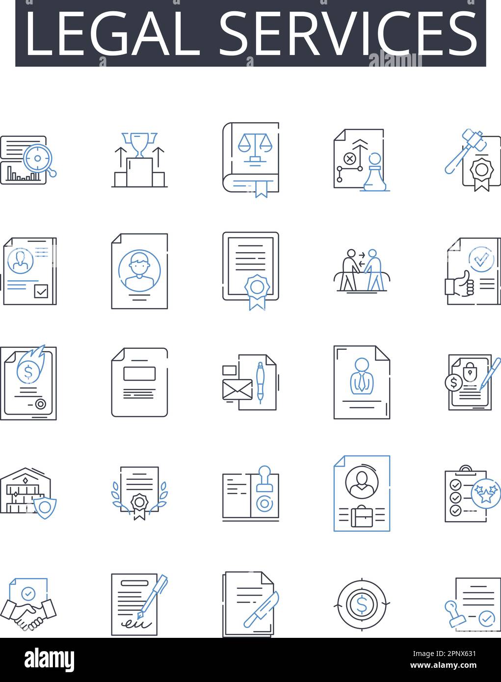 Legal services line icons collection. Legal aid, Counsel, Advocacy ...