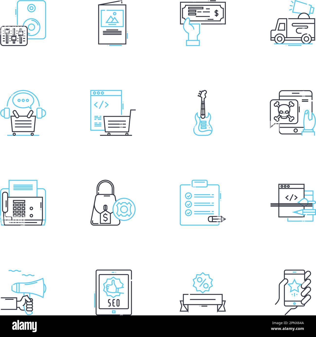 Media planning linear icons set. Strategy, Budget, Targeting, Research ...