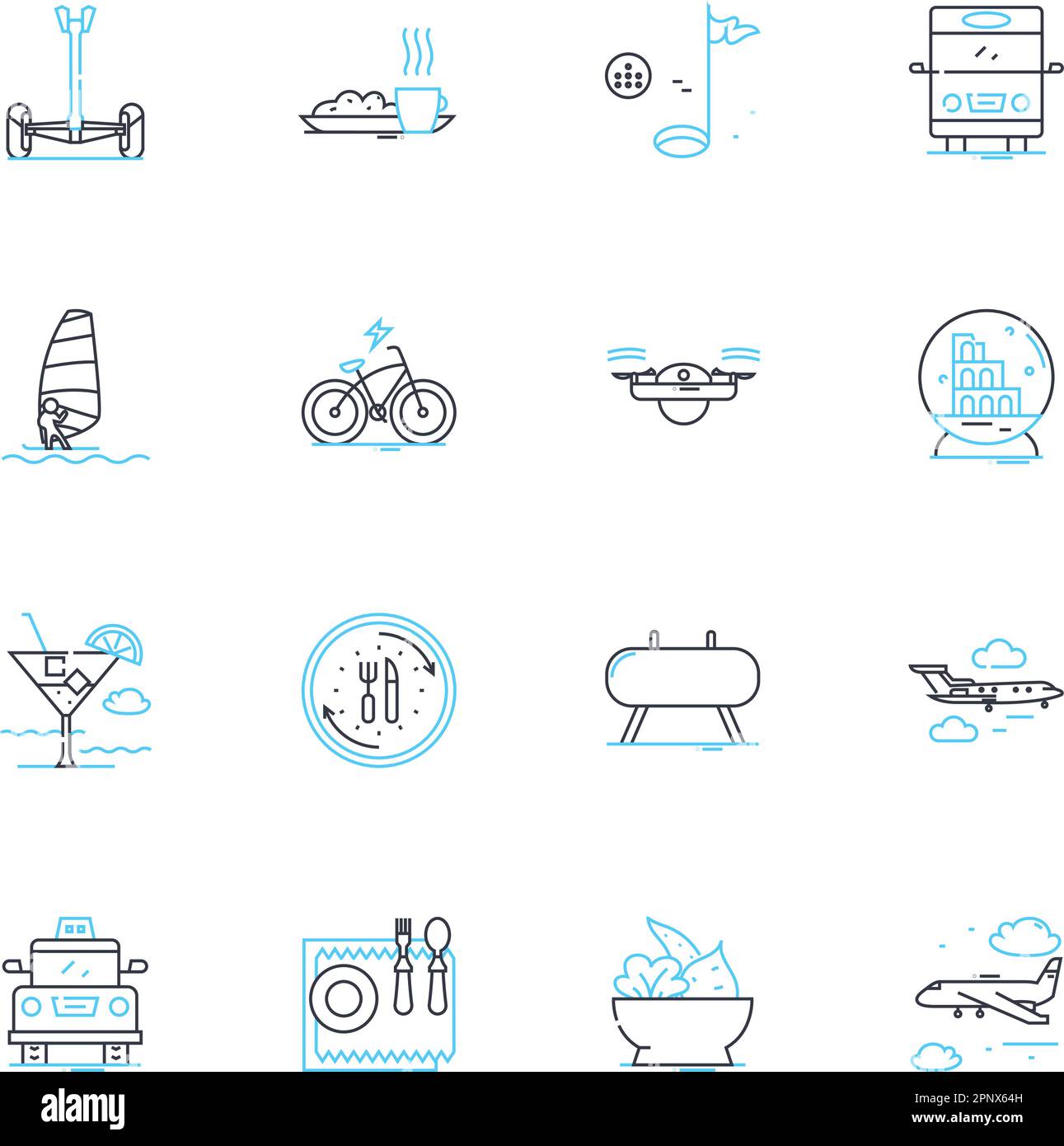 Fun expedition linear icons set. Adventure, Excitement, Thrill ...