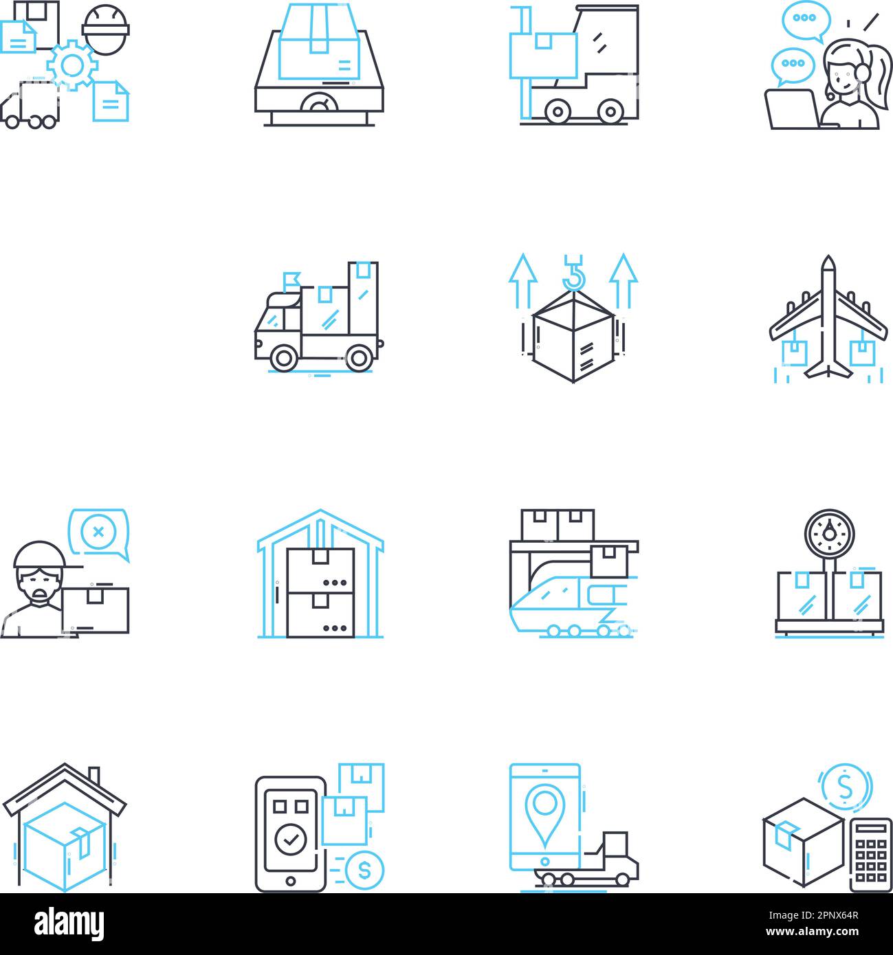 Distribution center linear icons set. Storage, Shipping, Logistics ...