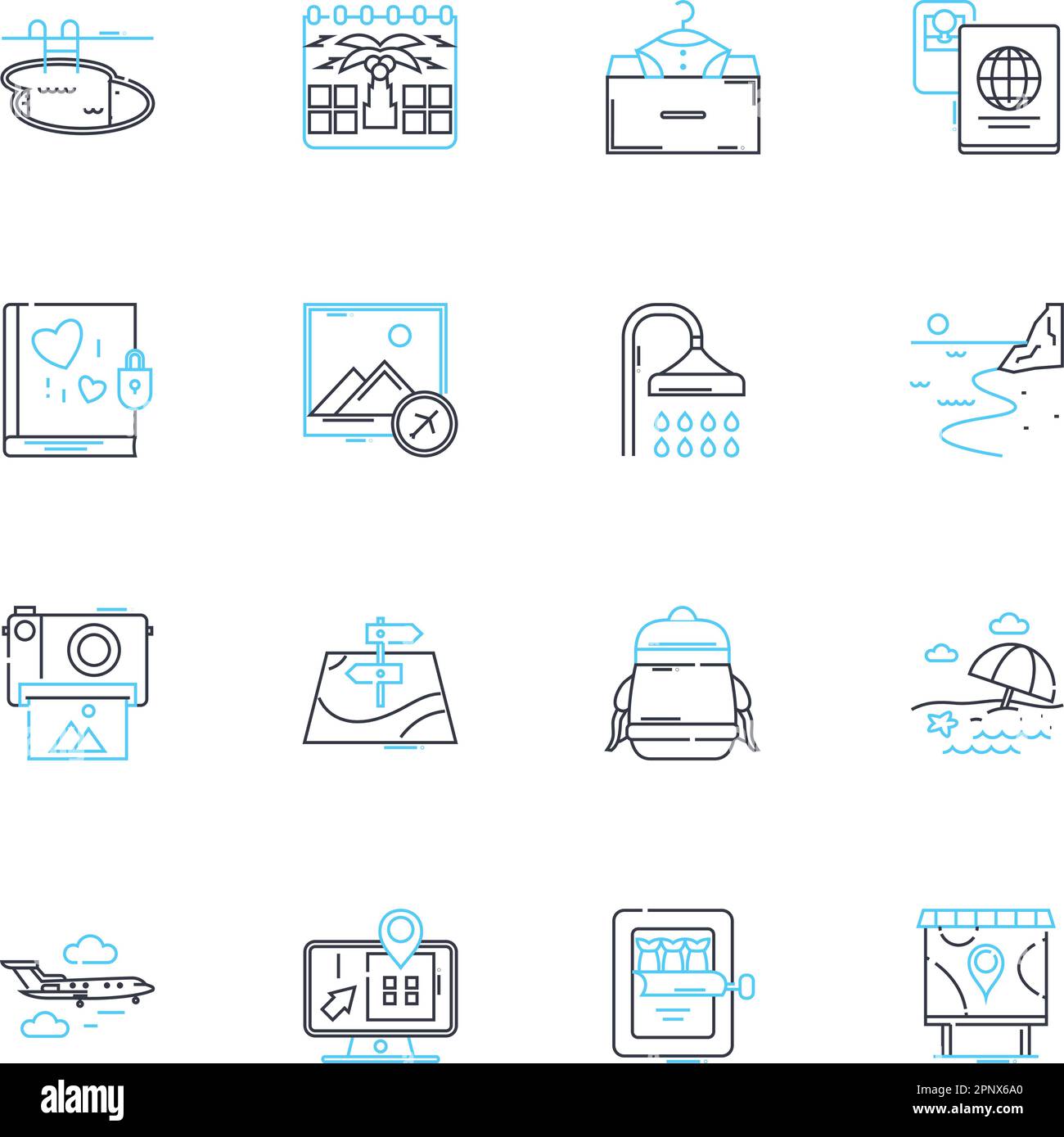 Trade commerce linear icons set. Export, Import, Barter, Deal, Goods ...