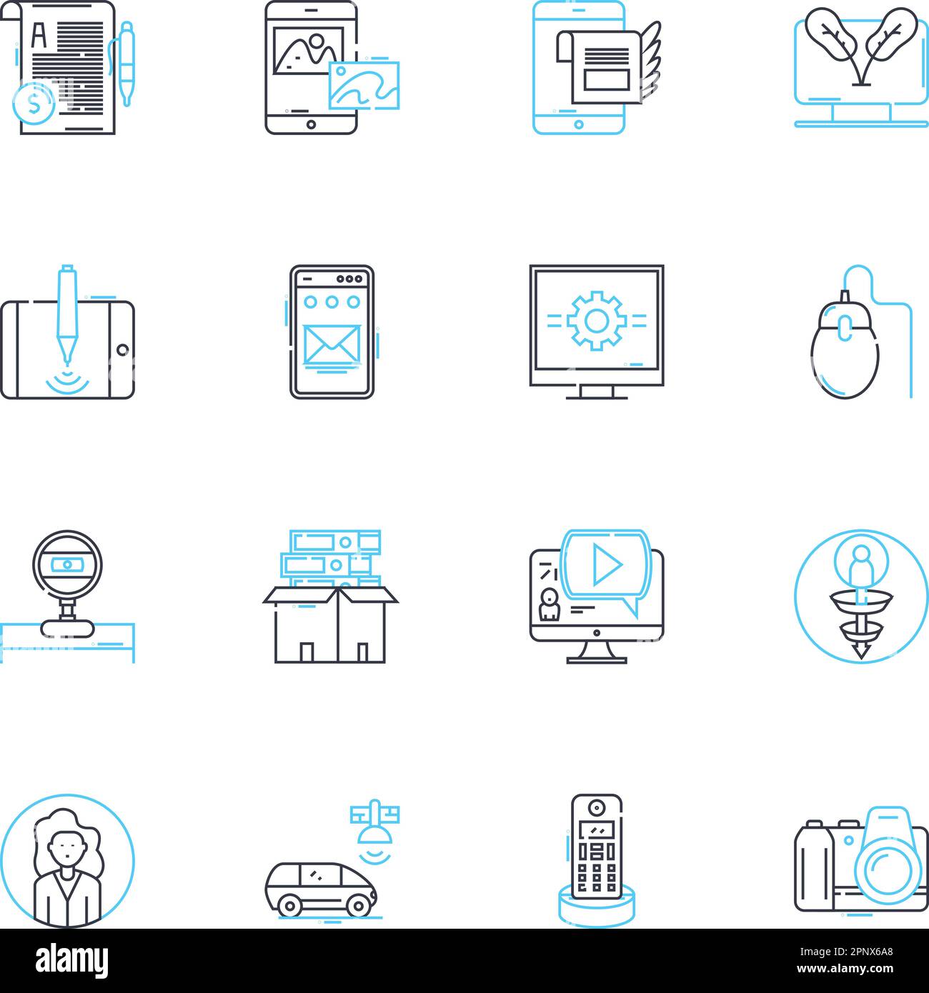 Technological innovation linear icons set. Automation, Blockchain ...