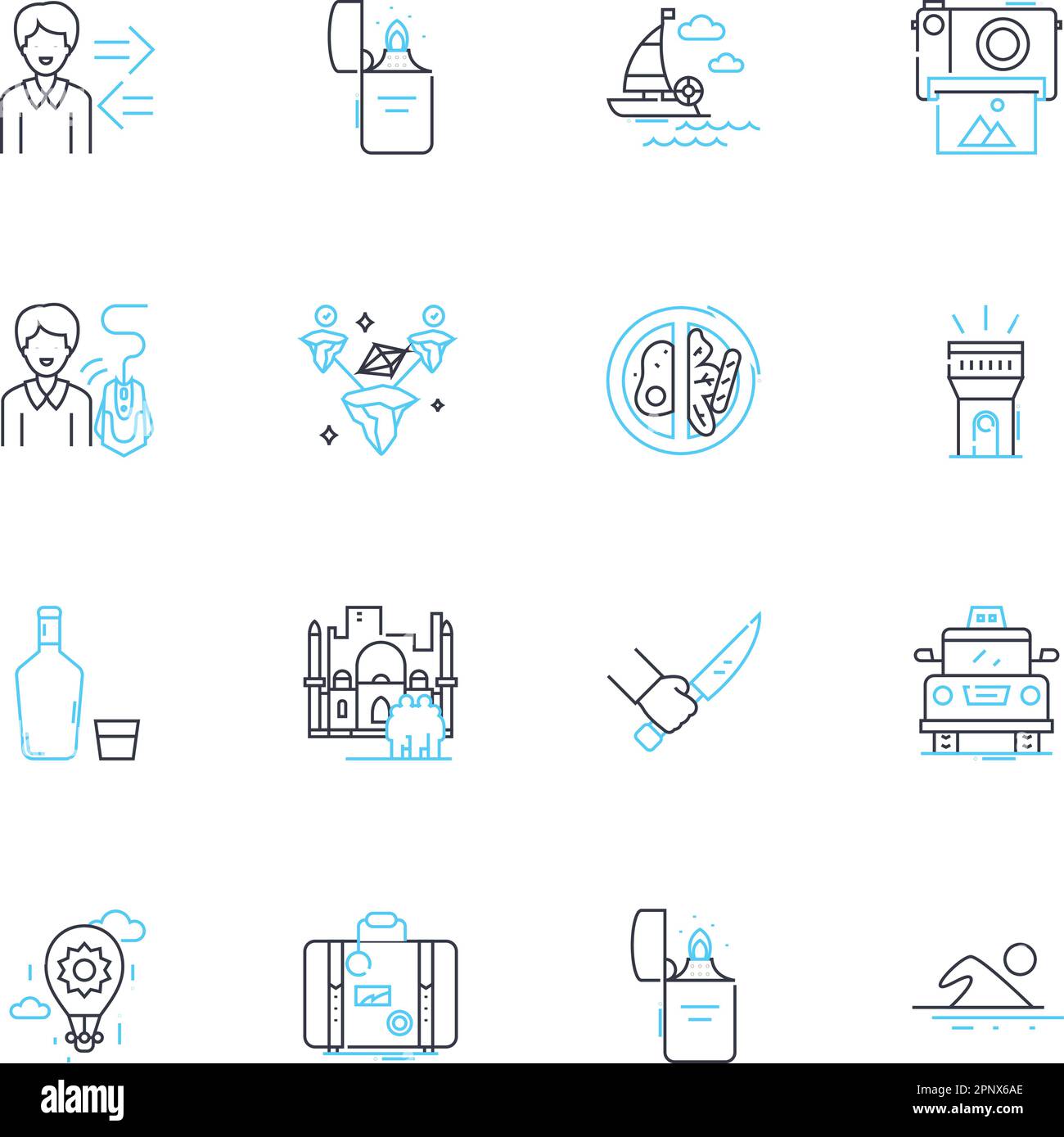 Expedition weekend linear icons set. Adventure, Exploration, Trekking ...