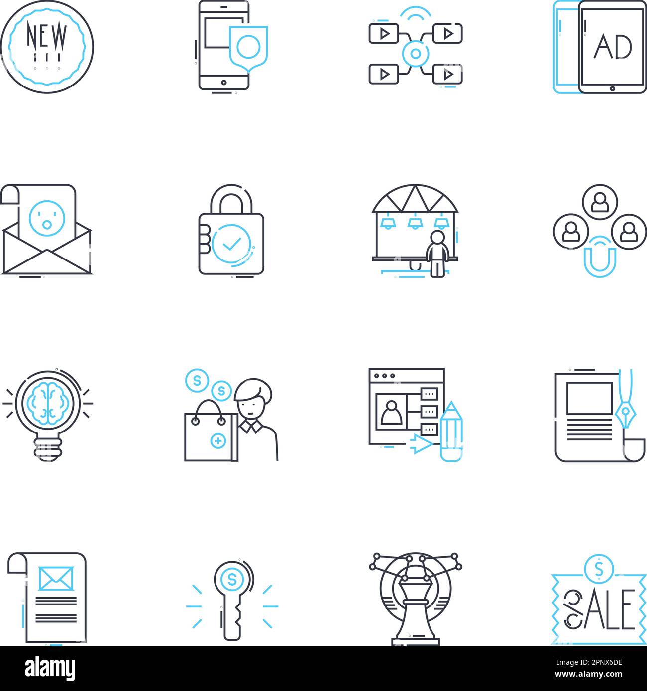 Marketing Concept Linear Icons Set Branding Advertising Sales