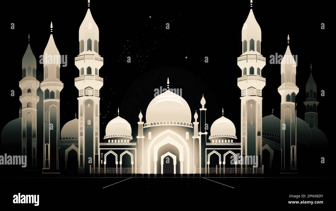 Silhouette of domes of mosque minaret, in twilight sky. Ramadan islamic ...