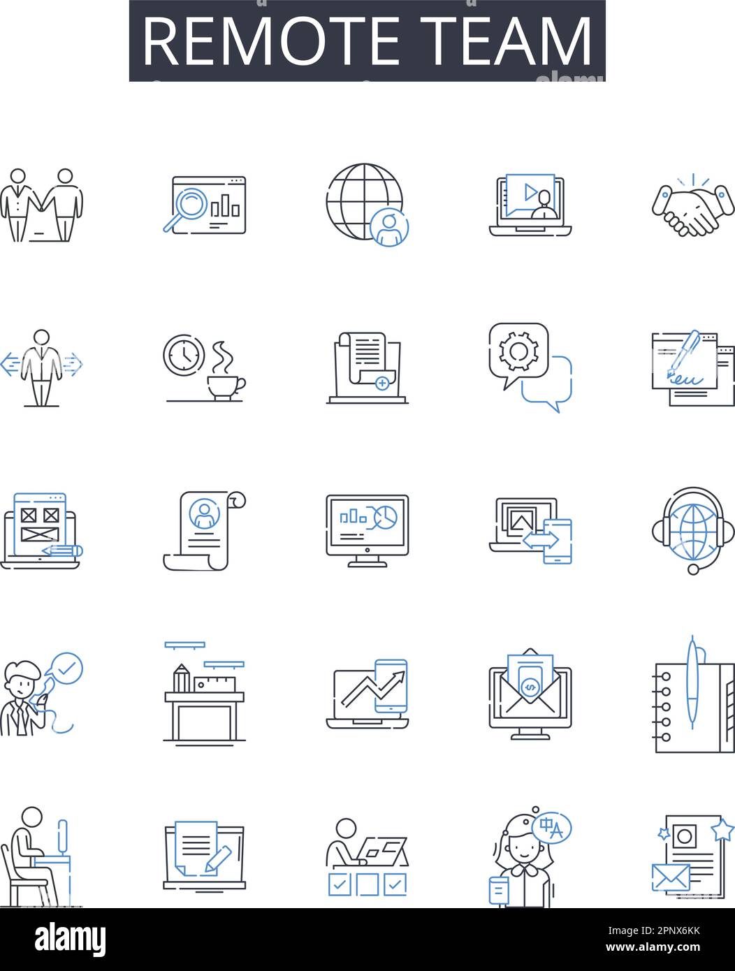 Remote team line icons collection. Virtual staff, Distant group, Off ...
