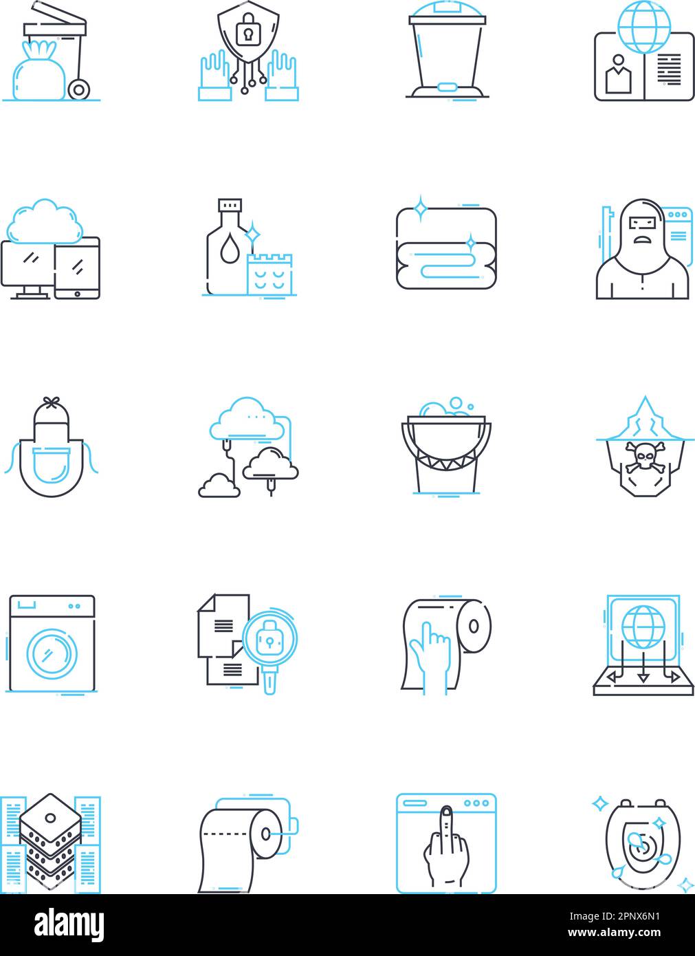 Disinfecting linear icons set. Sanitizing, Sterilizing, Cleaning, Germ ...