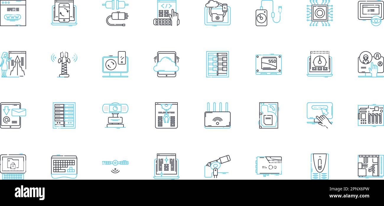 Digital Intelligence Linear Icons Set Analytics Algorithms Automation Big Data Blockchain