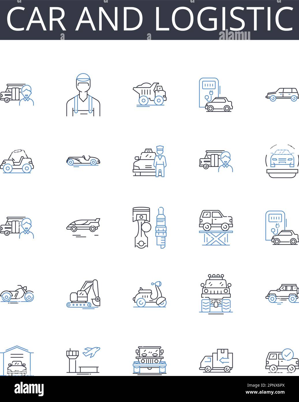 Car and logistic line icons collection. Megastore, Outlets, Warehouse ...