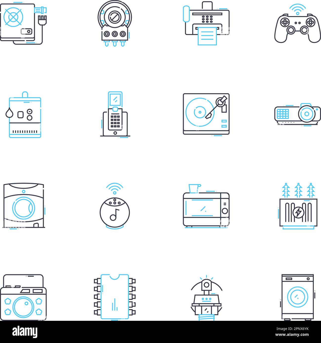 Technology linear icons set. Smartph, Tablet, Laptop, Cybersecurity ...
