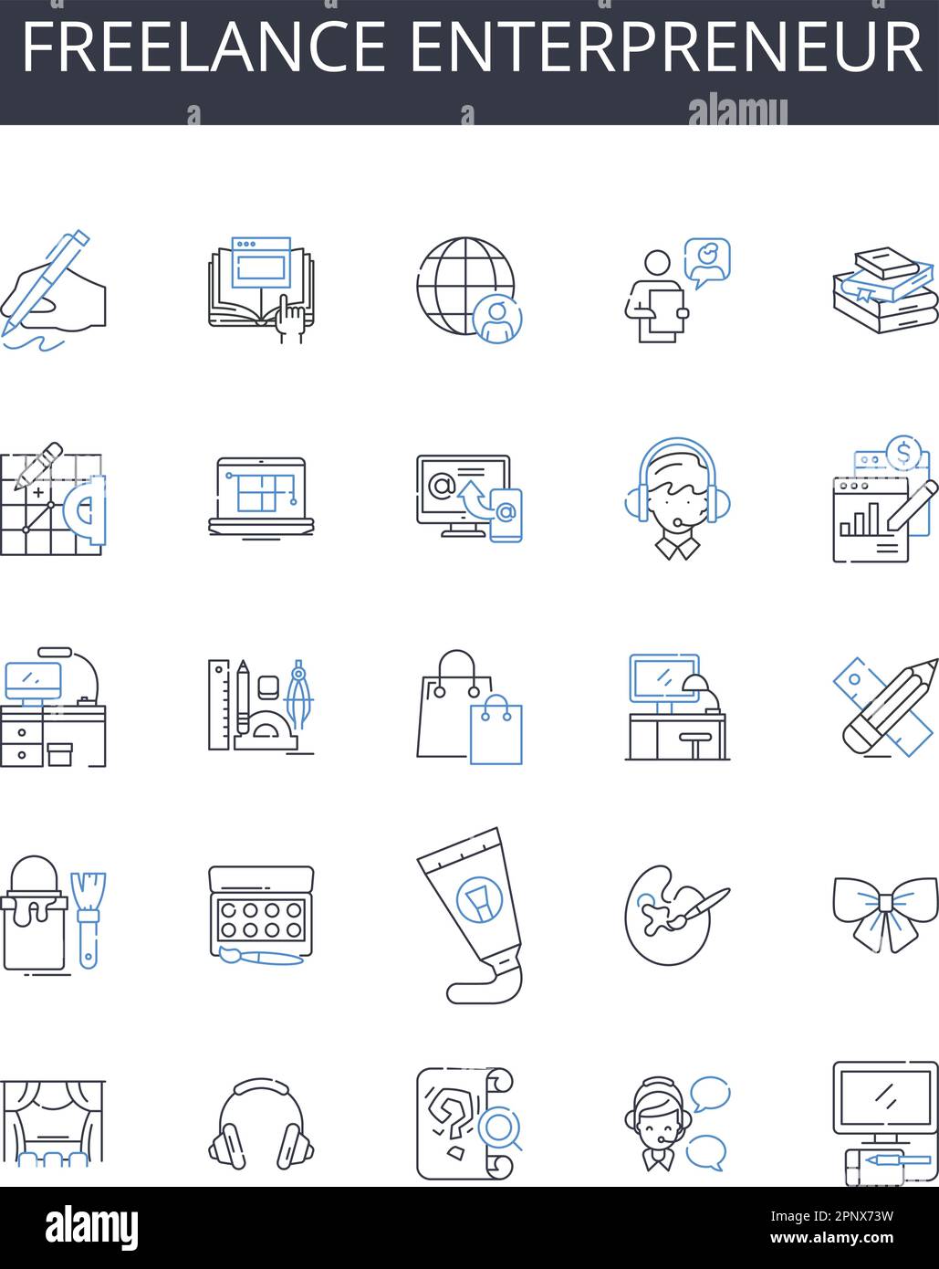 Freelance enterpreneur line icons collection. Solo-preneur, Independent ...
