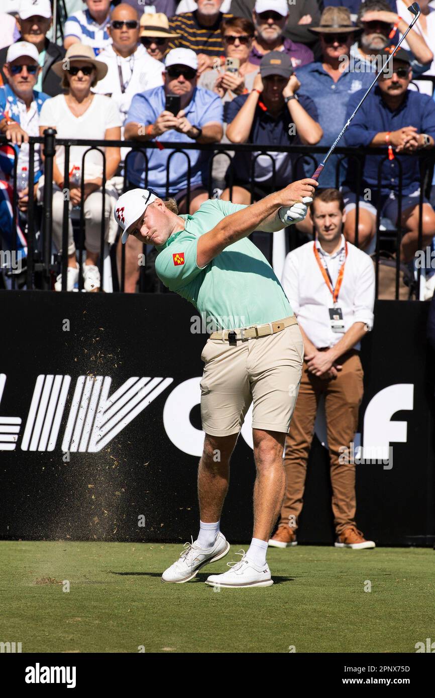 Jediah Morgan of Ripper GC hits his shot from the first tee during the ...