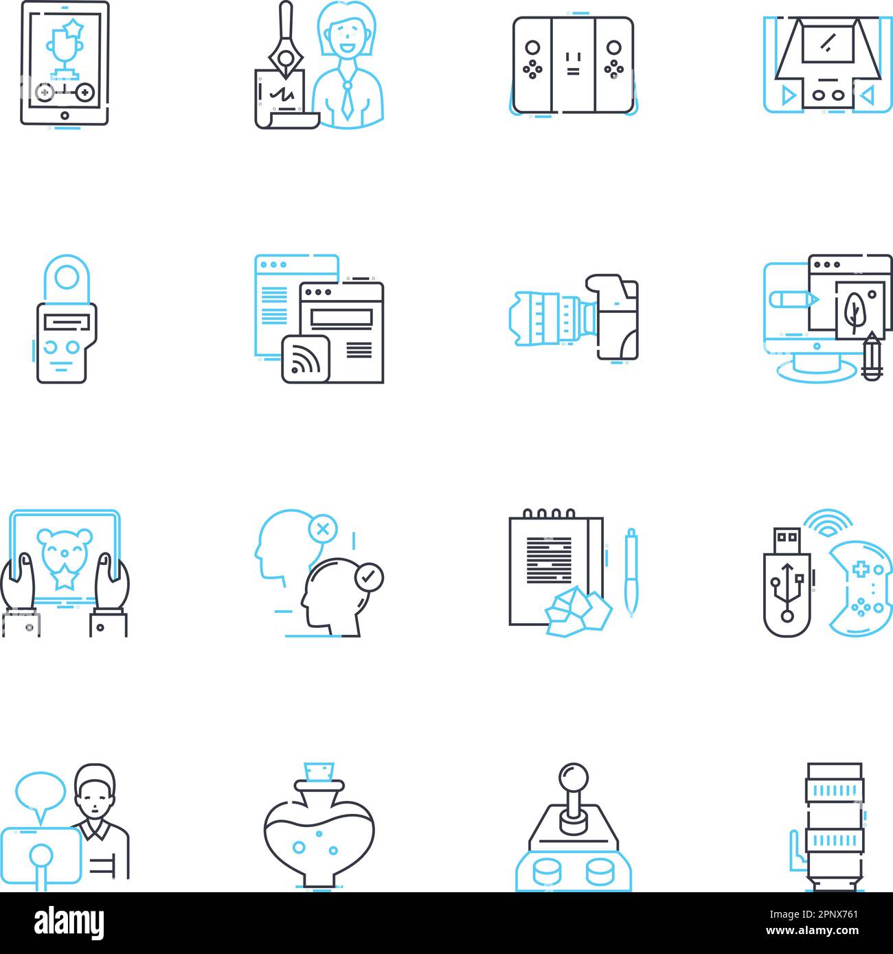 Digital games linear icons set. Consoles, Adventure, Multiplayer ...
