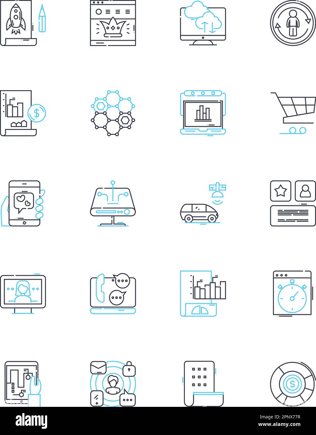 Social nerking linear icons set. Connections, Engagements, Influencers ...