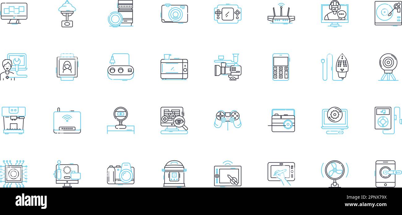 Gadget assistance linear icons set. troubleshooting, support, repair ...