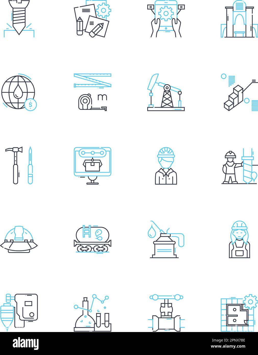 Civil engineering linear icons set. nfrastructure, Bridges, Buildings ...