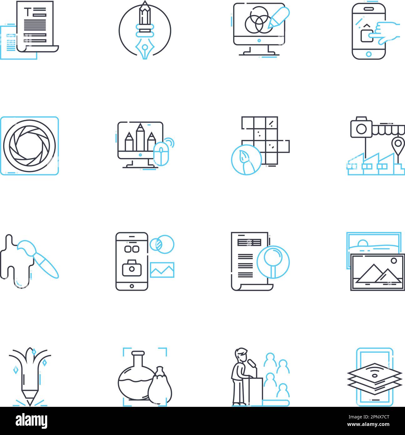 Digital imaging linear icons set. Resolution, Pixelation, Contrast ...