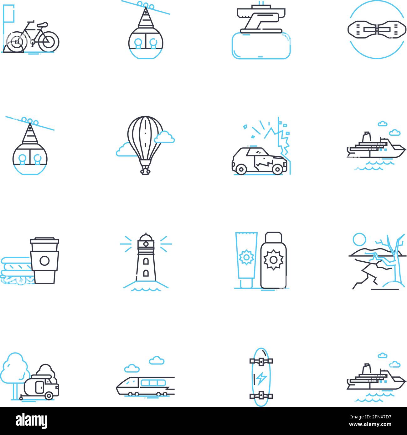 Extensive trip linear icons set. Expedition, Journey, Traverse, Odyssey ...