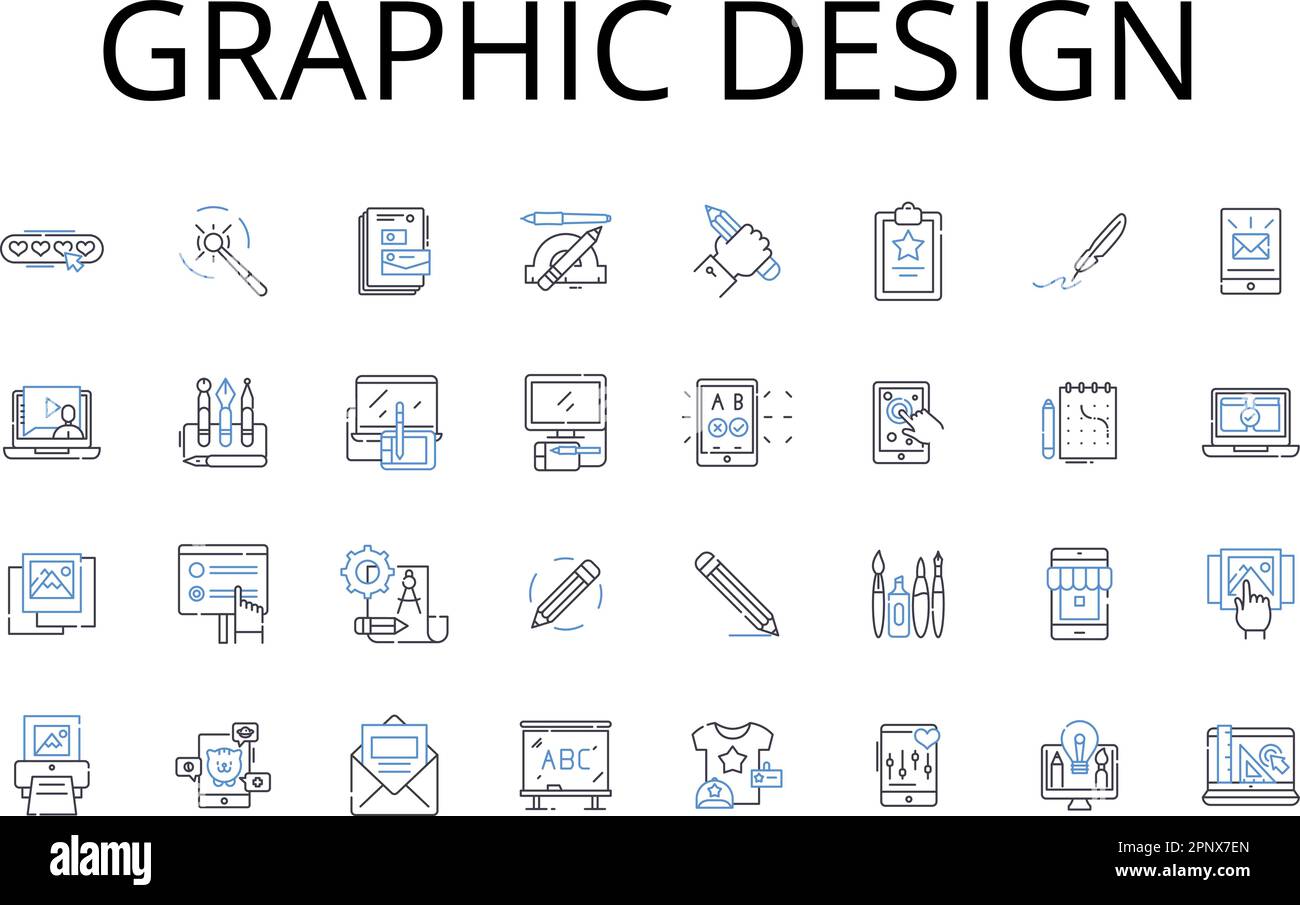 Graphic design line icons collection. Web development, Game design ...