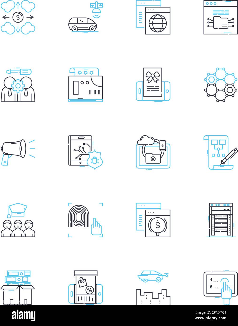 Publicity plan linear icons set. Promotion, Outreach, Exposure ...