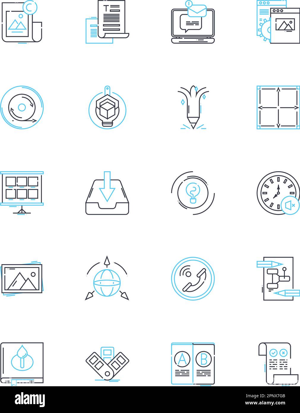 Administrative core linear icons set. Management, Leadership, Coordination, Organization ...