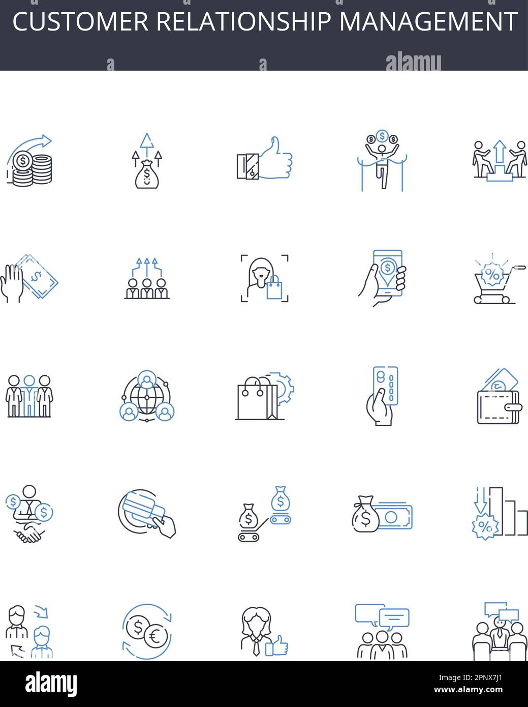 Customer relationship management line icons collection. Supply chain ...