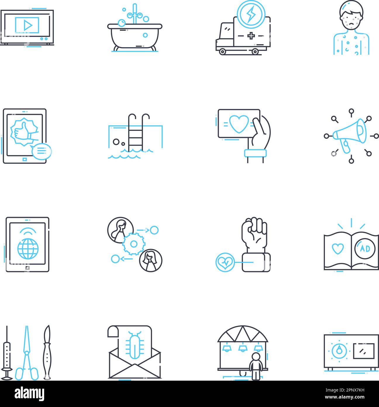 Patron care linear icons set. Support, Assistance, Guidance, Service ...