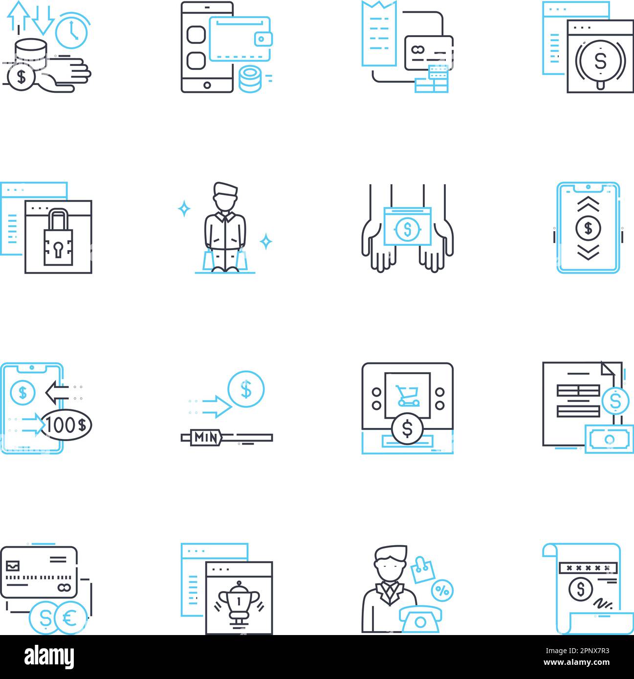 Internet economy linear icons set. E-commerce, Digitalization, Startup ...